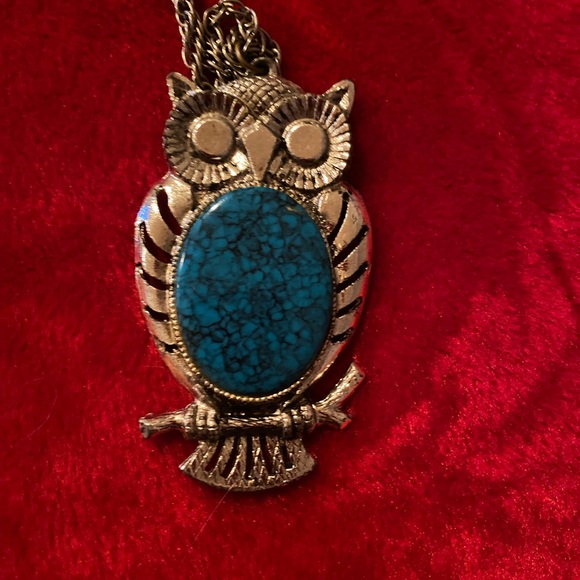 Vintage | Jewelry | Vintage Metal Silver Turquoise Colored Owl Necklace ...